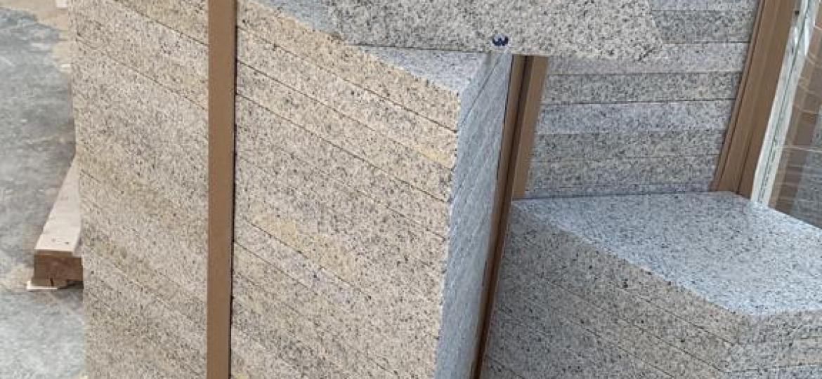 light grey granite in sandblasted finish and parallelogram form